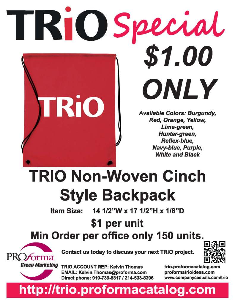 $1 Nonwoven Drawstring Cinch-Up Backpack | Proforma TRIO Ideas